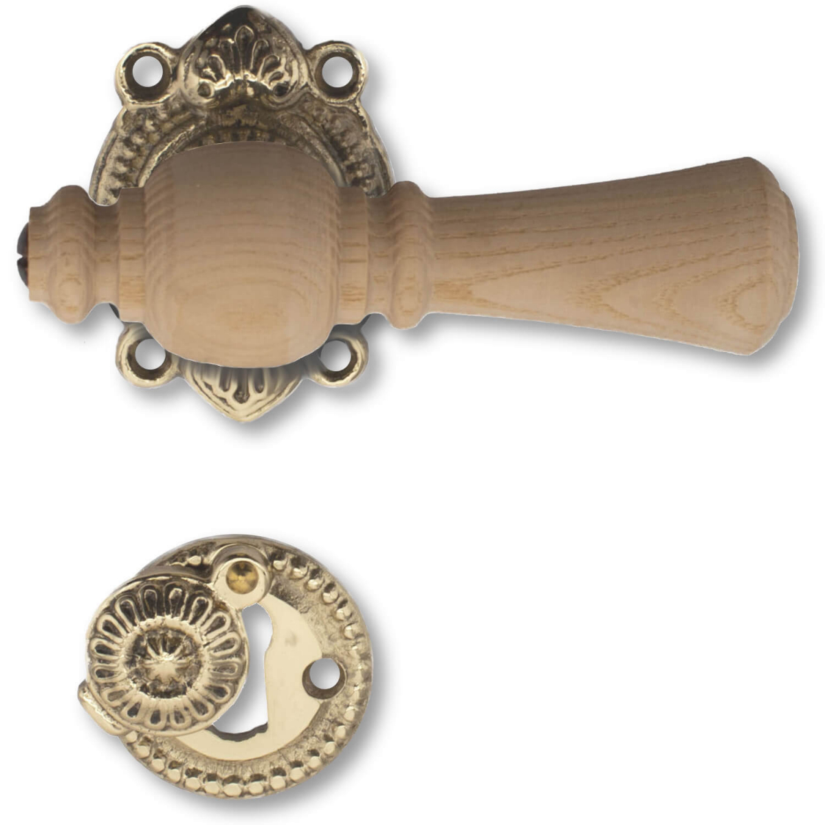 Wooden Door handle interior - Rustic style brass Ash (21040007 ...