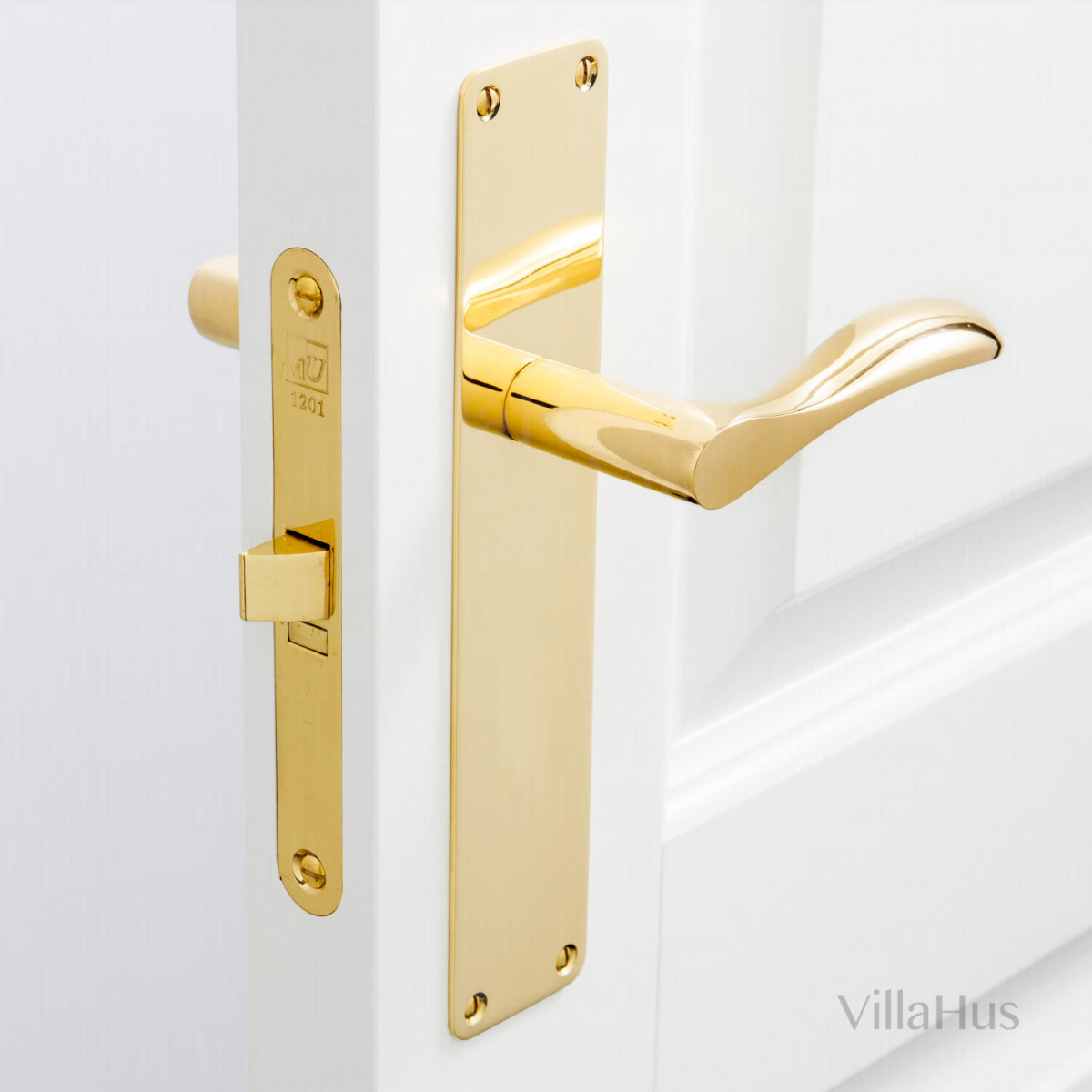 Door handle on Back plate - 220 x 45 mm - Brass without lacquer - Model ...